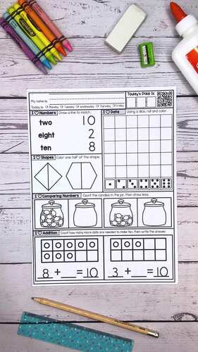 Math Morning Work for Kindergarten Set Three with addition, shapes ...