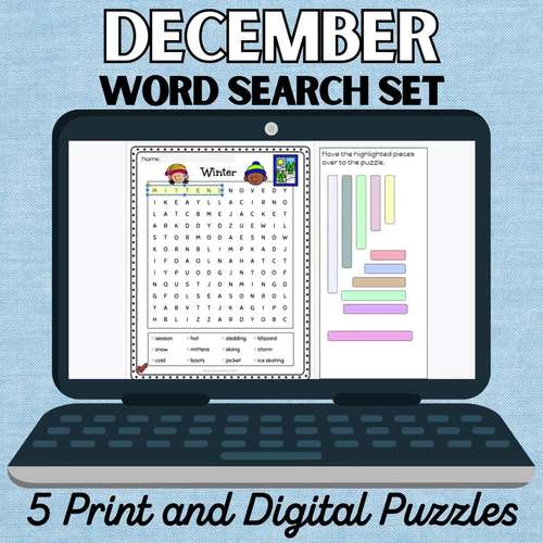 December Word Search Set Printable Pages and Digital Puzzles for Google ...