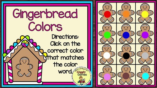 Giggly Games Gingerbread Color Words Google Slides Winter Digital Resource
