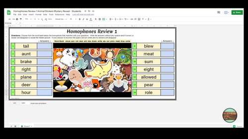 Homophones Review 1 Sticker Mashup Mystery Reveal Self-checking | TPT