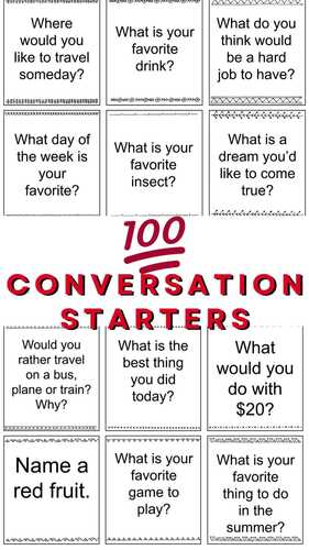 100 Conversation Starter Cards – Printable Family & Classroom ...