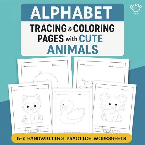 Alphabet Tracing & Coloring Pages with Cute Animals | Handwriting Practice