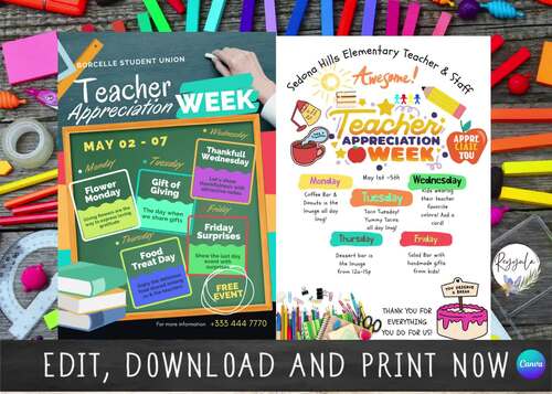 EDITABLE Teacher Appreciation Week Itinerary Posters, Appreciation Week ...