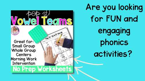 Pop It! Vowel Teams No Prep Worksheets | Diphthongs by Fiddleheads