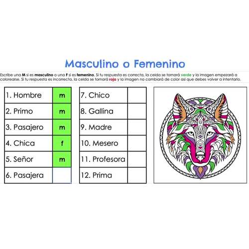 Masculino o Femenino-Spanish digital coloring activity by Ms Pat Store