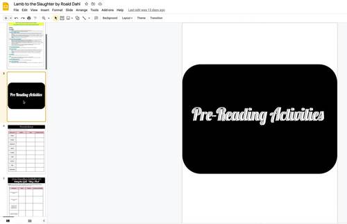 Lamb to the Slaughter Short Story Pre+Post Reading Activities | Resources