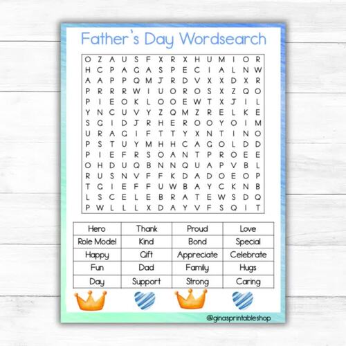 Father's Day Wordsearch Game Activity by GinasPrintableShop | TPT