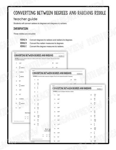 Converting Between Degrees and Radians Riddle Activity by Math Beach ...