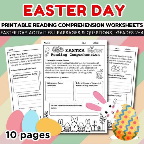 Easter Day Reading Comprehension Worksheets, Passages with Questions ...