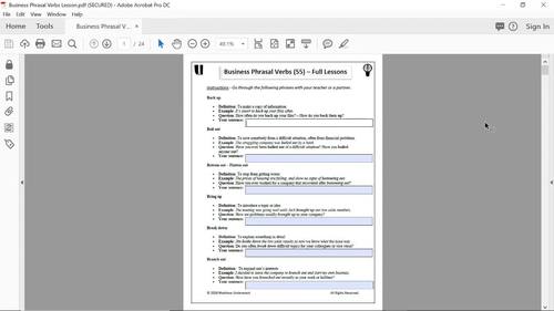 +50 Business Phrasal Verbs | Adult ESL Worksheet / Lesson | Digital ...