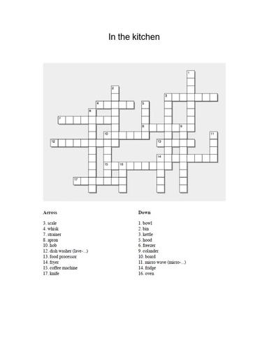 French Vocabulary Crossword: Kitchen by Real Life Language | TPT