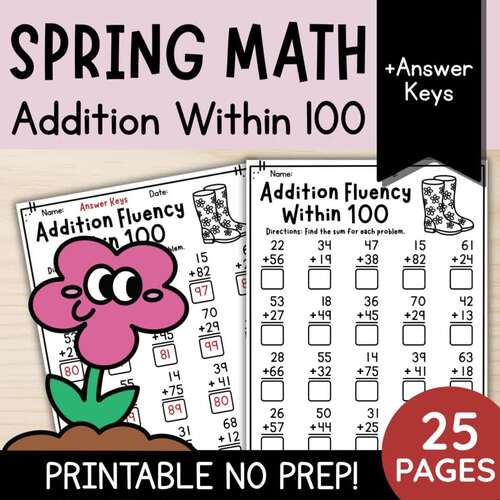 Spring Math: 2-Digit Addition Within 100 with Regrouping Worksheets ...