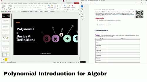 Polynomials for Algebra 1 - Introduction - No Prep, Complete Lesson & HW