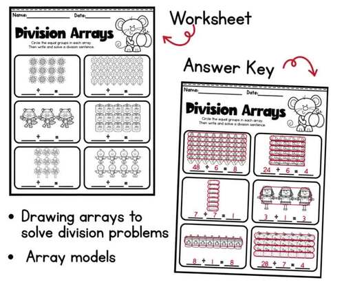 Fall Division Equal Groups Arrays Worksheet | Division Array Worksheets
