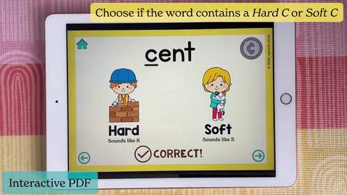 Hard or Soft C Spelling Game - Interactive PDF, Boom Cards™ Deck and ...