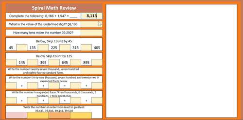 NO PREP - Spiral Math Review for 3rd or 4th grade - Thanksgiving Turkey