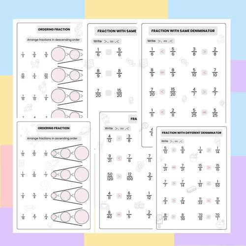 Comparing fractions worksheet, ordering, greater than less than by sof M&A