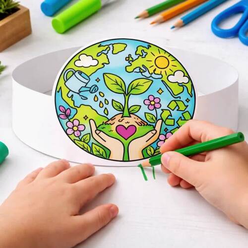 Globe Headband/Crown Coloring Craft Templates for Earth Day /Spring Day ...