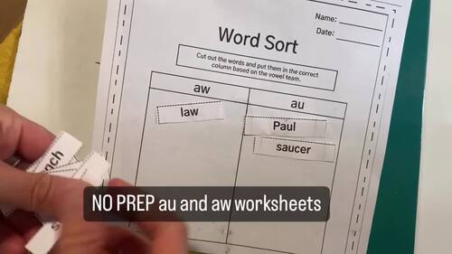AU and AW Vowel Teams Differentiated Phonics Worksheets for Special ...