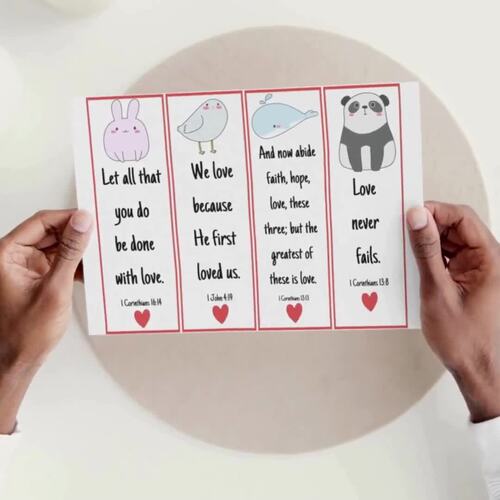 Love Bible Verse Bookmarks Scripture Valentine Cards Cute Animals DIY Gift