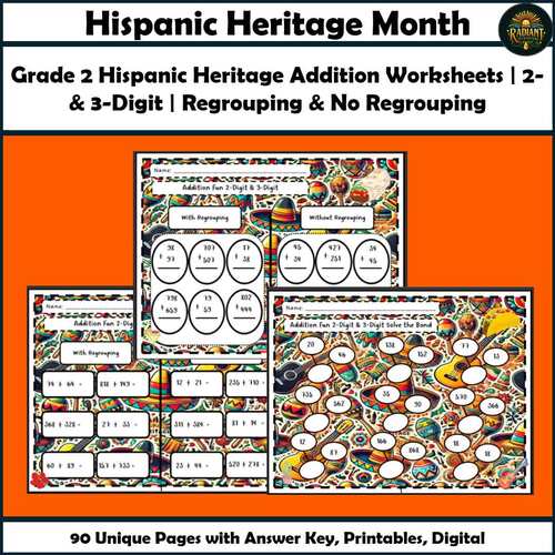 Grade 2 Hispanic Heritage Addition Math 2 3 Digit Regroup No Regroup ...