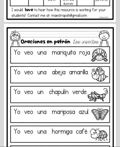 Sight Word Sentences in Spanish- Los insectos by La Maestra Pati Bilingue