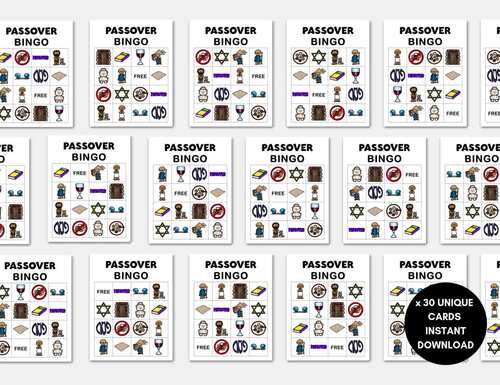 Passover Bible Story Bingo Game with 30 Bingo Cards for Sunday School