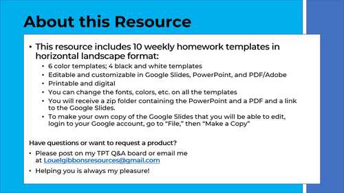Weekly Homework Template, Sheet, Printable, Digital, Editable, Google ...