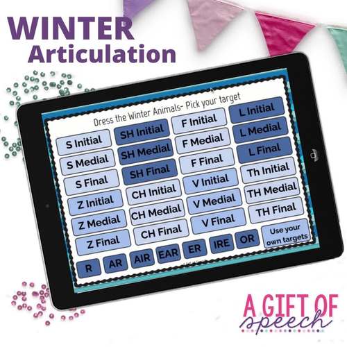 Winter Articulation later developing sounds Dress the Animals Boom Cards™