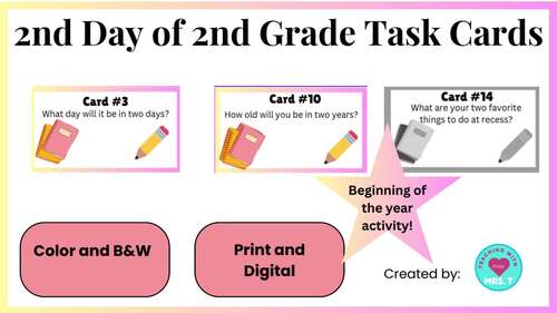 Beginning of theYear-2nd Day of 2nd Grade Task Cards | TPT