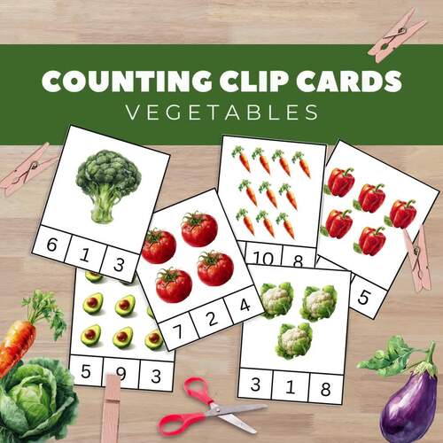 Vegetables Counting Clip Cards, Kinder Morning Work, Montessori Math ...