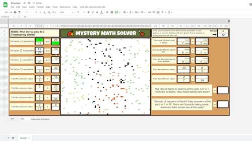 Thanksgiving / Fall - Ratios - Digital Math Activity - Pixel Art