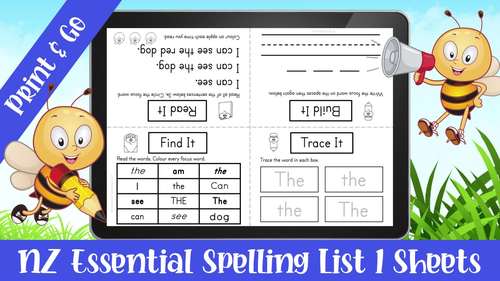 No Prep NZ Essential Spelling List 1 Worksheets - Trace, Build, Find ...