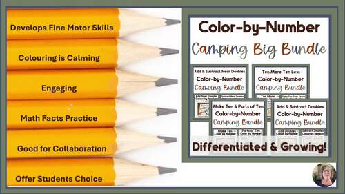 Camping Addition & Subtraction to 20 Color-by-Number Differentiated Bundle