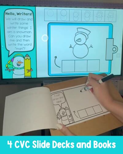 Winter Animated Drawing & Writing Slides - CVC Words Labeling Phonics ...