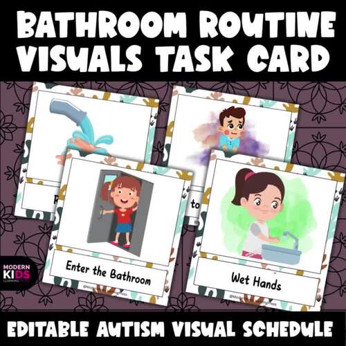 Bathroom Routine Visuals Task Cards - Editable for Autism or Special Needs