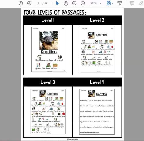 Reptiles Reading Comprehension Passages and Questions with Visuals