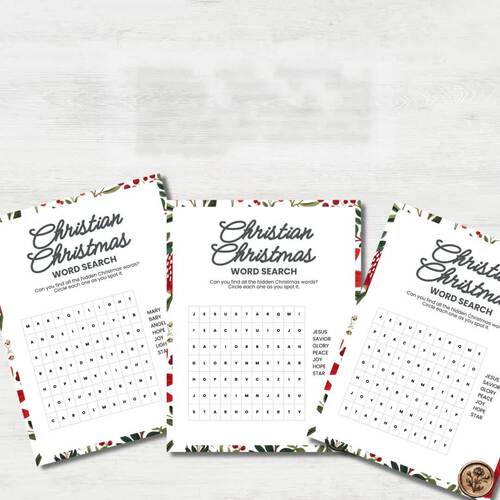 10 Christian Christmas Word Search Puzzles Printable, Kids Bible Activity