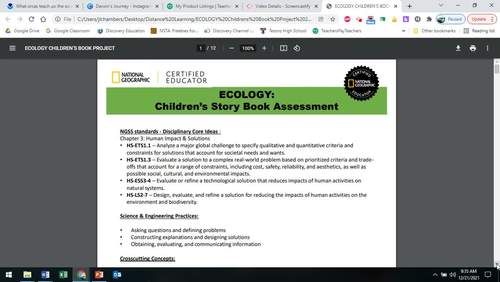 Biology - ECOLOGY: Creating a CHILDRENS BOOK - Assessment Project