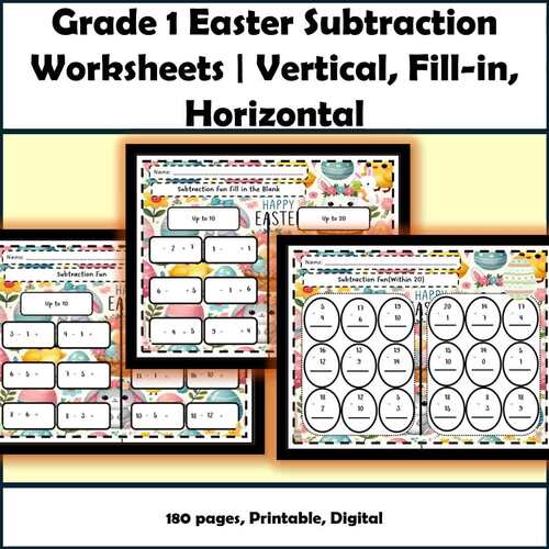 Grade 1 Easter Math Subtraction Missing Subtrahend Find the Sum Within 20