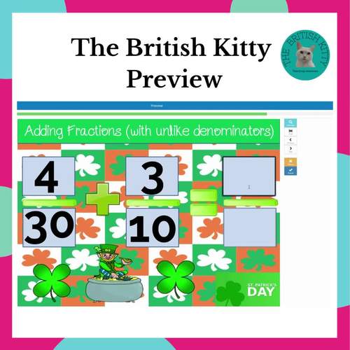 St Patrick's Day Adding Fractions With Unlike Denominators Math Boom™ Cards