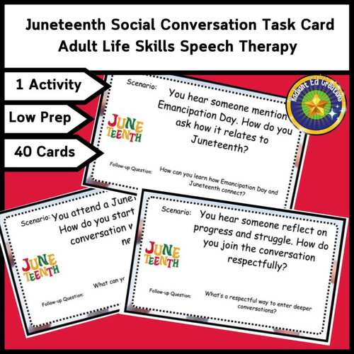 Juneteenth Social Conversation Task Card Adult Life Skills Speech Therapy