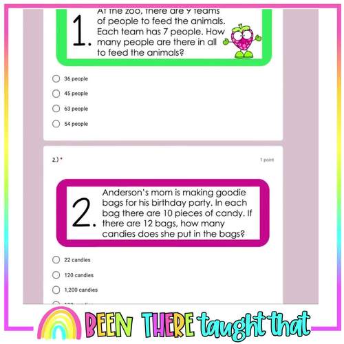 4th Grade Multiplication and Division Word Problems Digital SELF GRADING