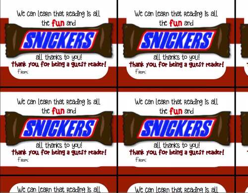 Snickers Guest Reader Appreciation Gift Tag- We can learn that reading ...