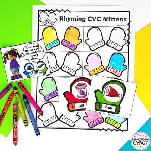 Rhyming CVC Word Mittens - Winter Phonics Game Activity by Kindergarten ...