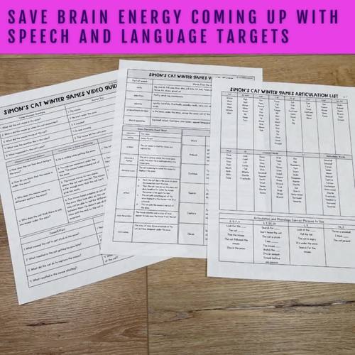 Winter Simon's Cat Speech Therapy Cheat Sheets by The Dabbling Speechie