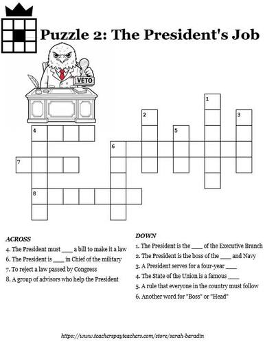 Presidents' Day Crossword Puzzle With Word Bank White House, Elections ...