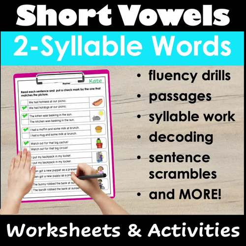 Short Vowel 2 syllable Words Worksheets Activities | Orton Gillingham