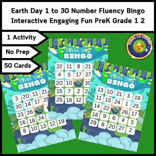 Earth Day 1 to 30 Number Fluency Bingo Interactive Engaging Fun PreK ...