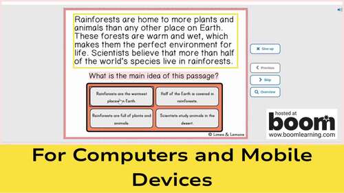 Main Idea and Supporting Details Reading Comprehension Digital Boom Cards